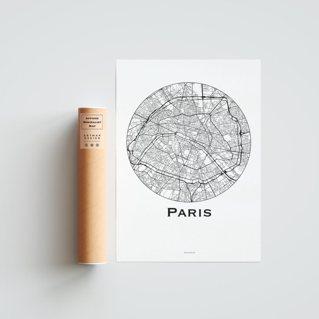 Affiche Poster Paris France Minimalist Map - ARTMAP DESIGN