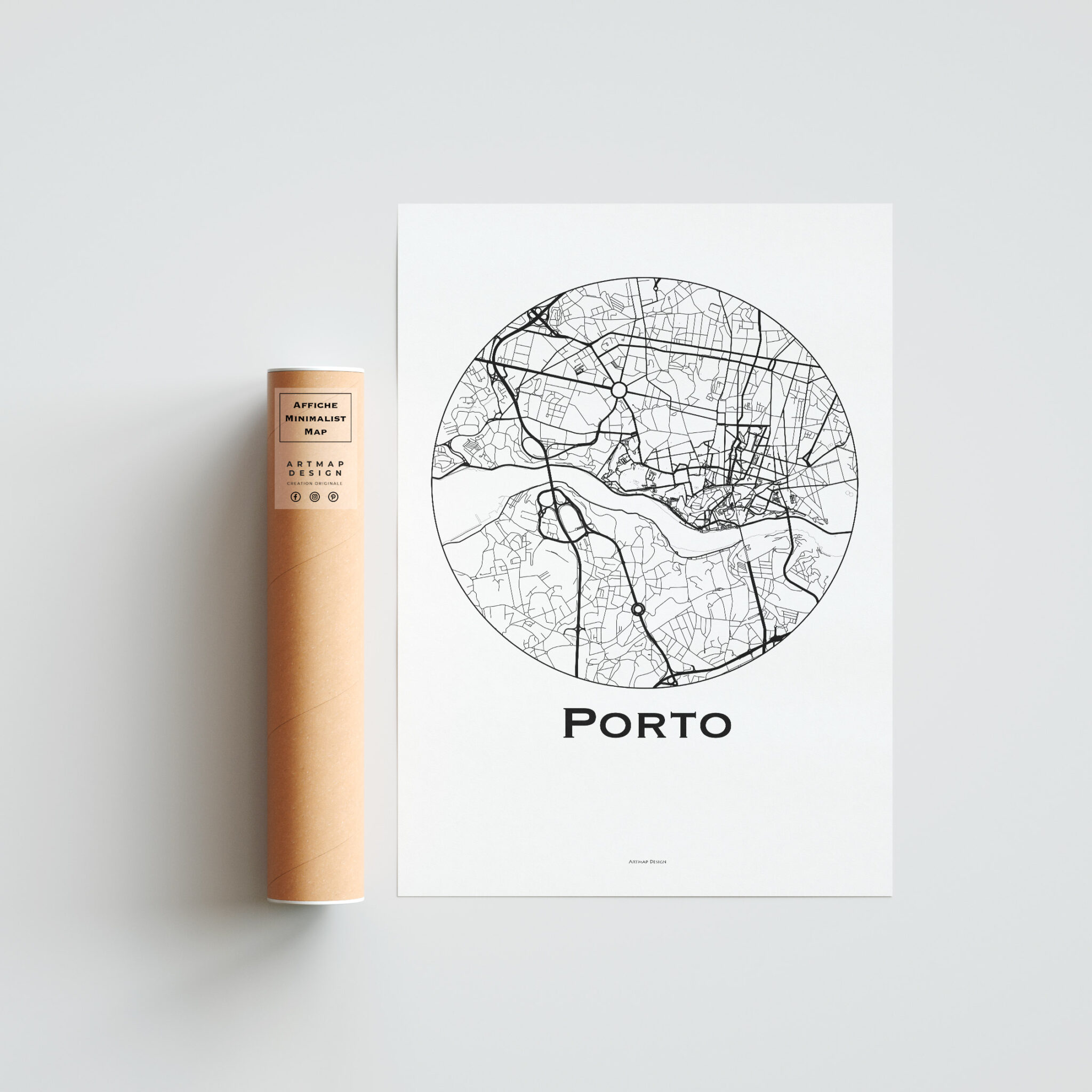 Affiche Poster Porto Portugal Minimalist Map - ARTMAP DESIGN