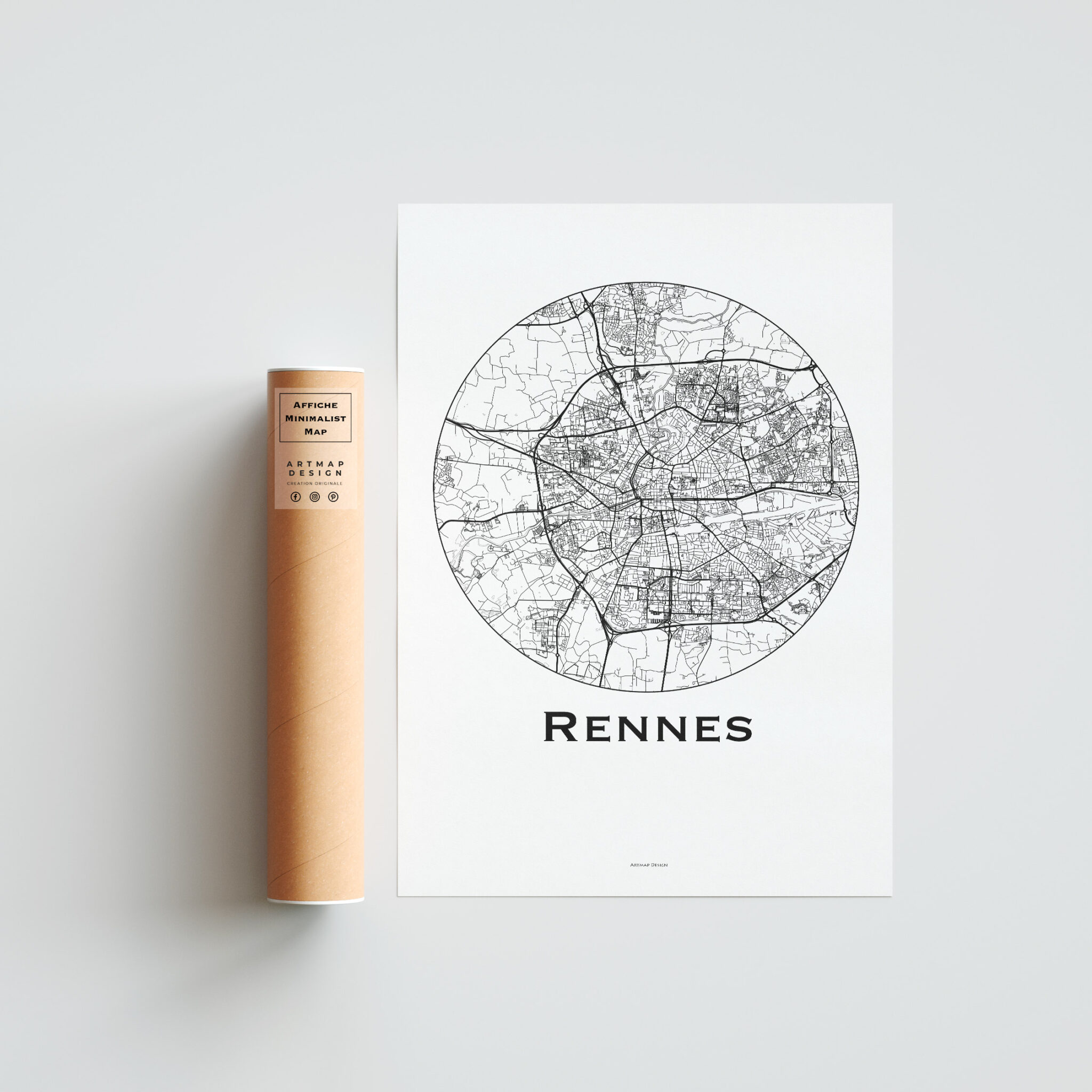 Affiche Poster Rennes France Minimalist Map - ARTMAP DESIGN