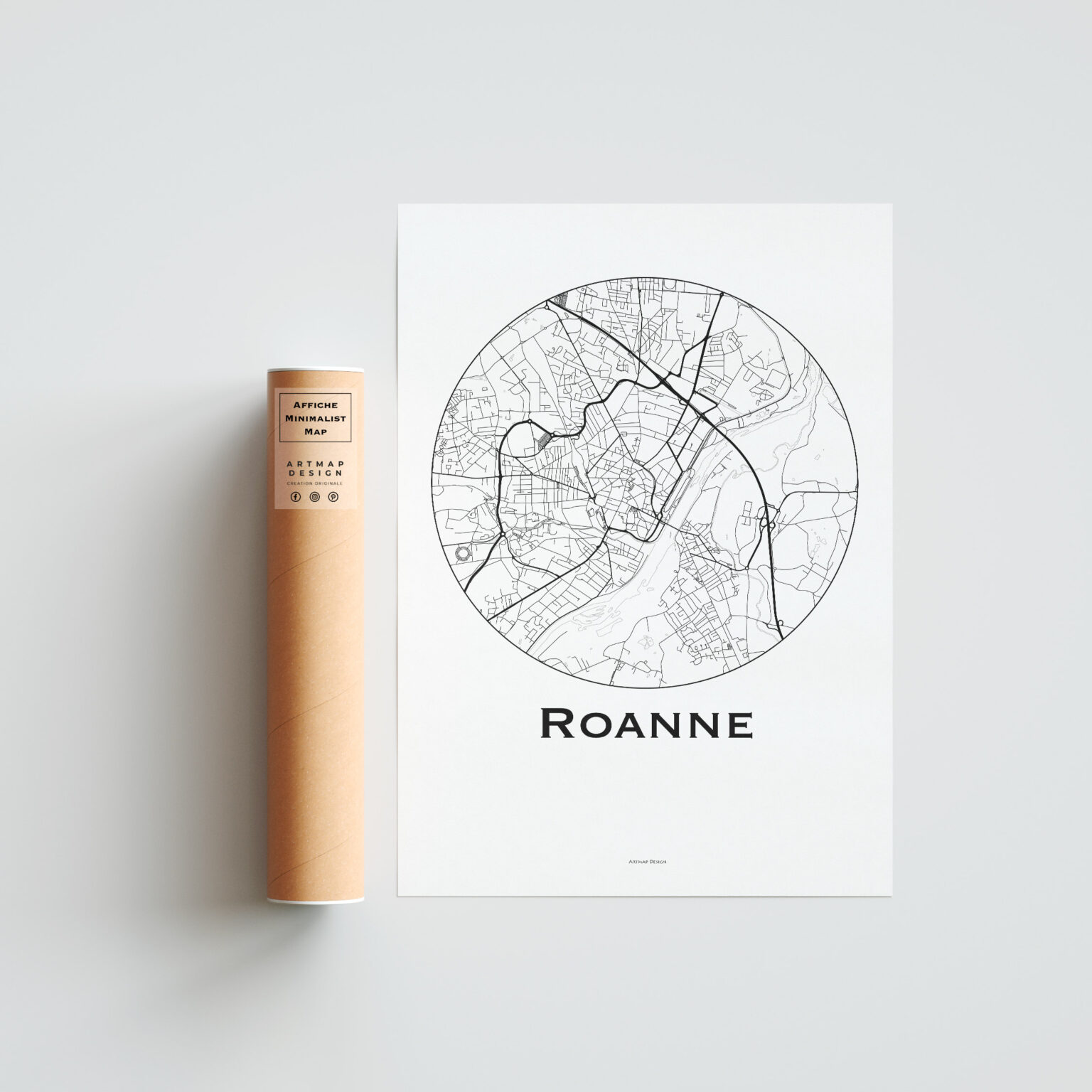 Affiche Poster Roanne France Minimalist Map - ARTMAP DESIGN