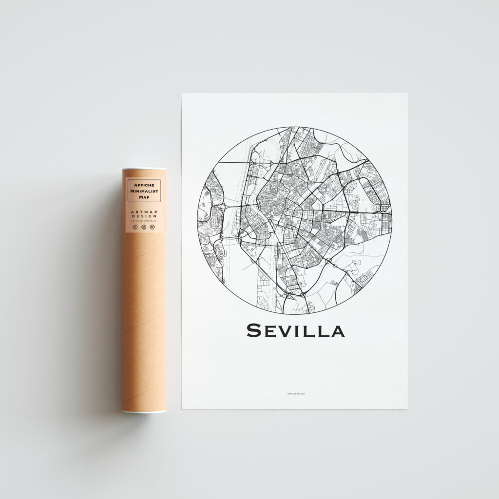 Affiche Poster Séville Espagne Minimalist Map - ARTMAP DESIGN