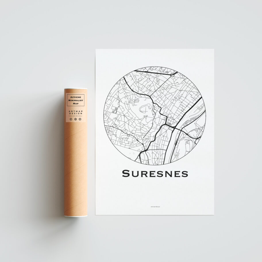 Affiche Poster Suresnes France Minimalist Map - ARTMAP DESIGN