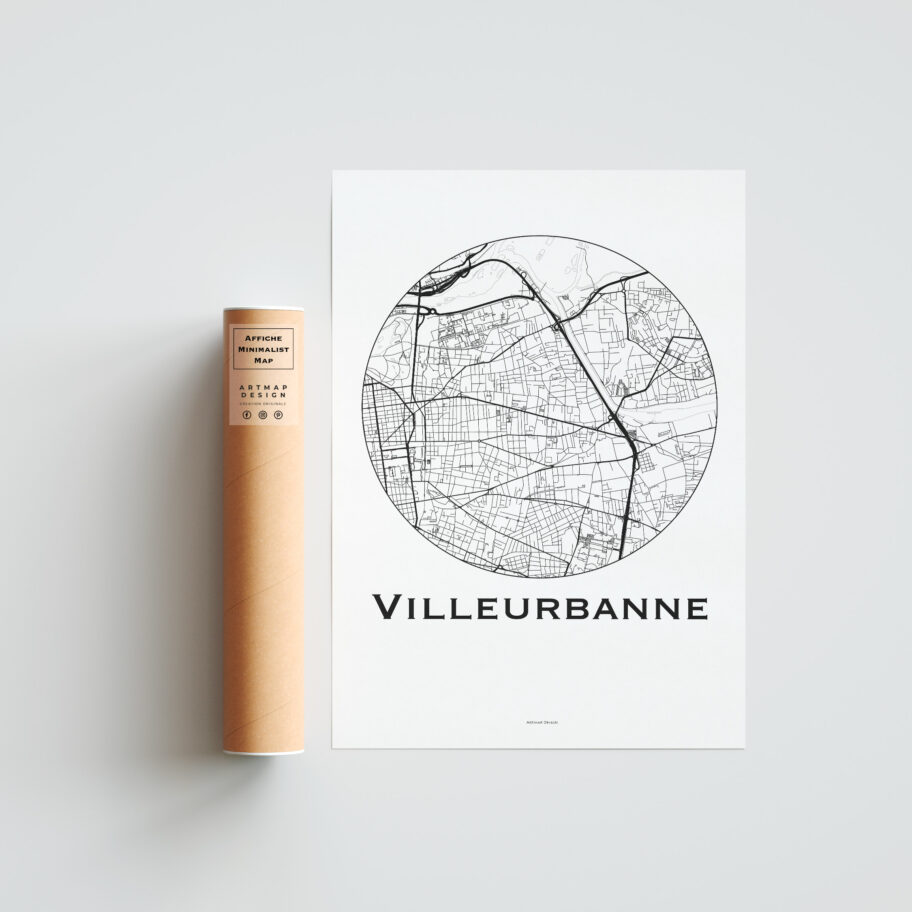 Affiche Poster Villeurbanne France Minimalist Map - ARTMAP DESIGN
