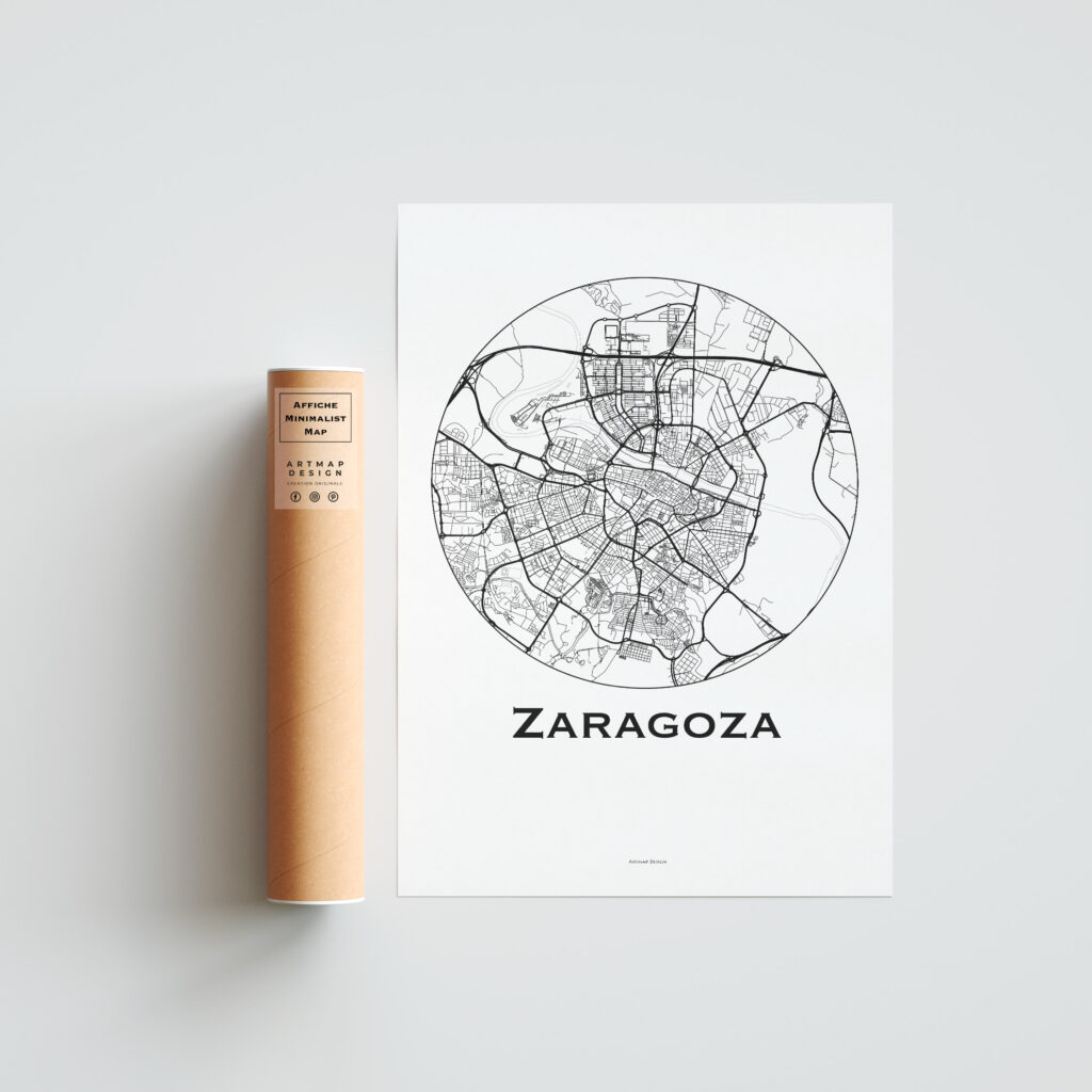 Affiche Poster Saragosse Espagne Minimalist Map - ARTMAP DESIGN