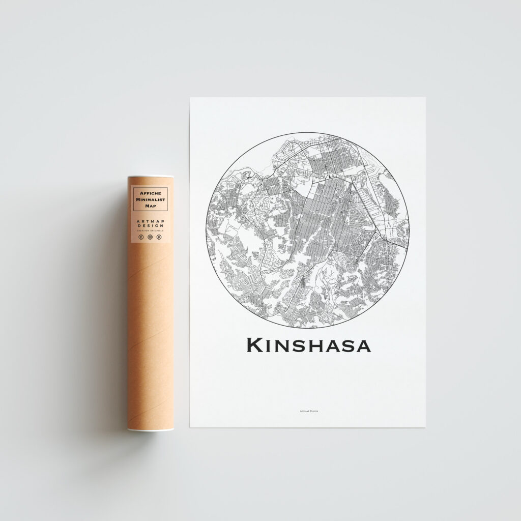 Affiche Poster Kinshasa RDC Minimalist Map - ARTMAP DESIGN