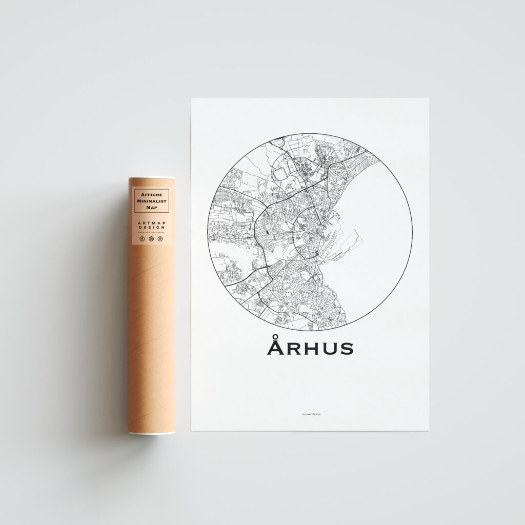 Affiche Poster Aarhus Danemark Minimalist Map - ARTMAP DESIGN