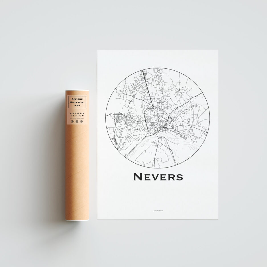 Affiche Poster Nevers France Minimalist Map - Artmap Design