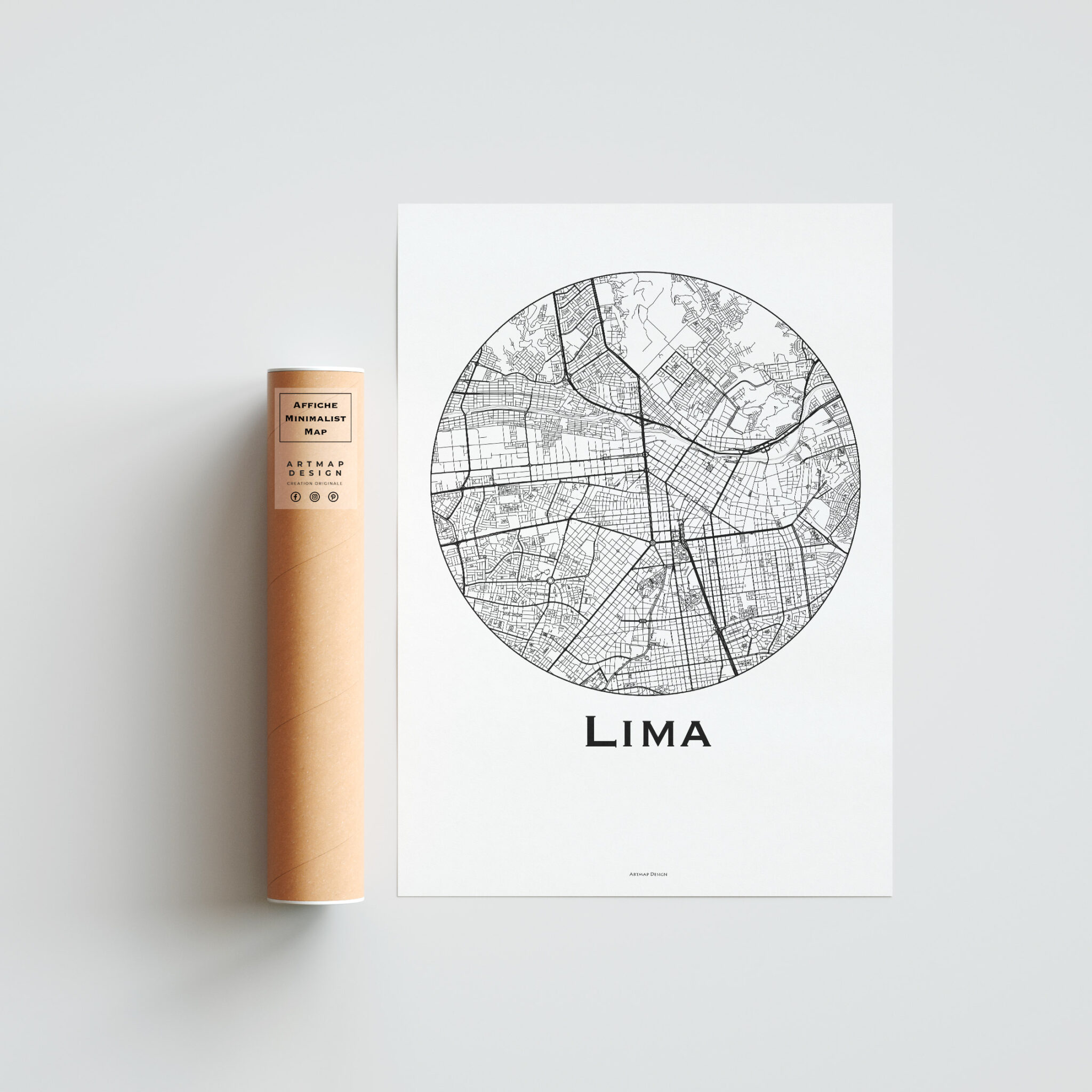 Affiche Poster Lima Pérou Minimalist Map - ARTMAP DESIGN
