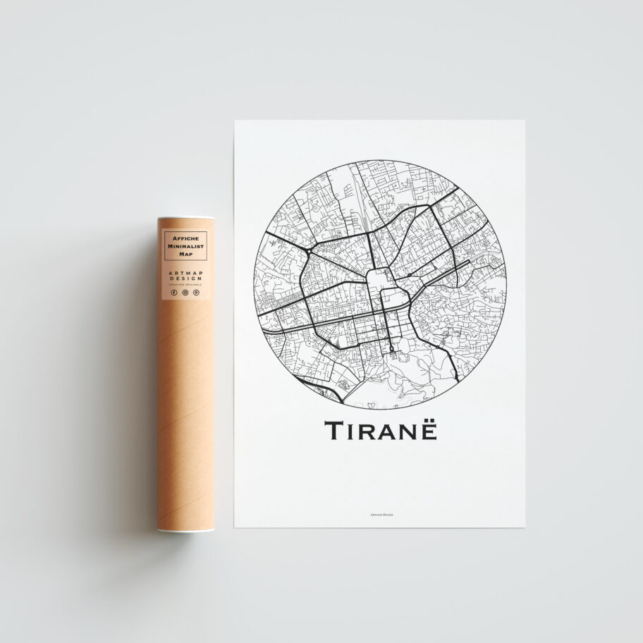 Affiche Poster Tirana Albanie Minimalist Map - ARTMAP DESIGN