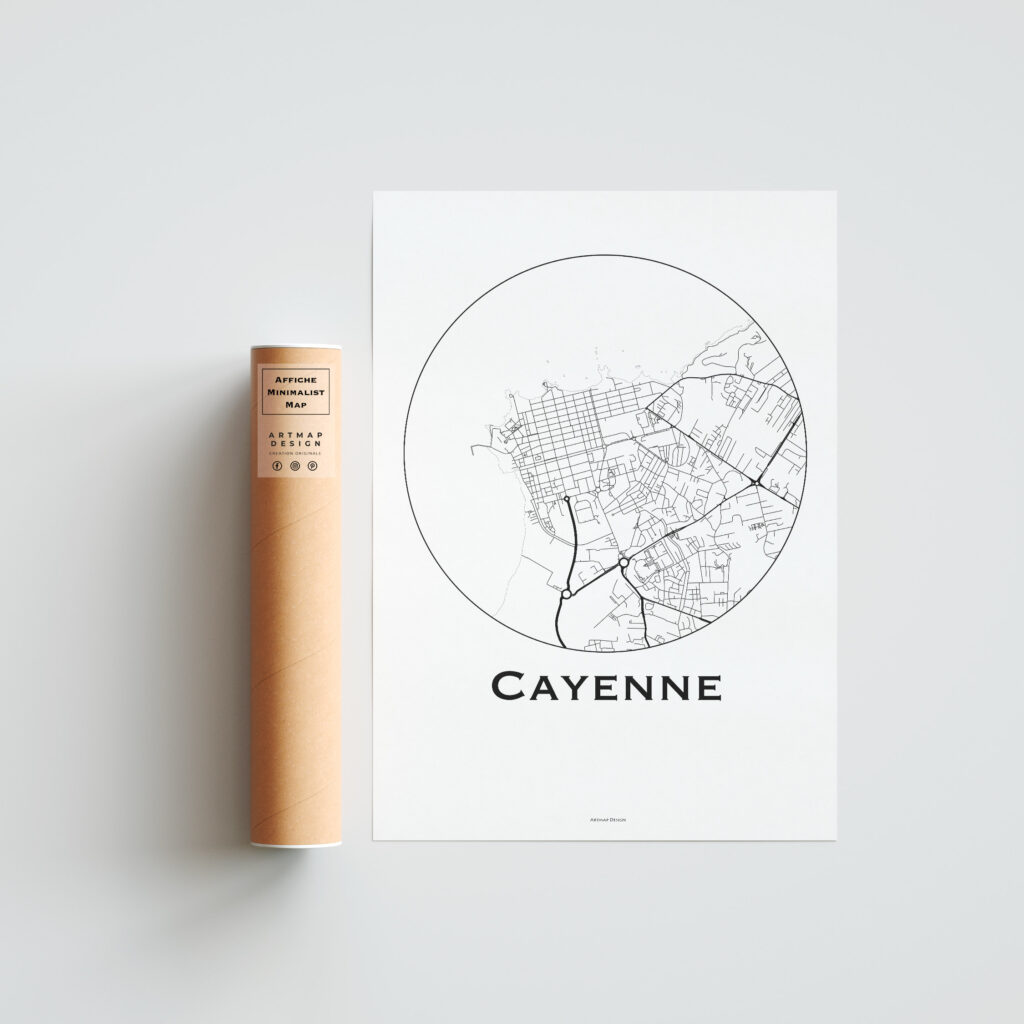 Affiche Poster Cayenne France Minimalist Map - ARTMAP DESIGN