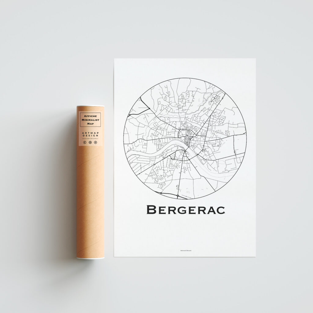 Affiche Poster Bergerac France Minimalist Map - ARTMAP DESIGN