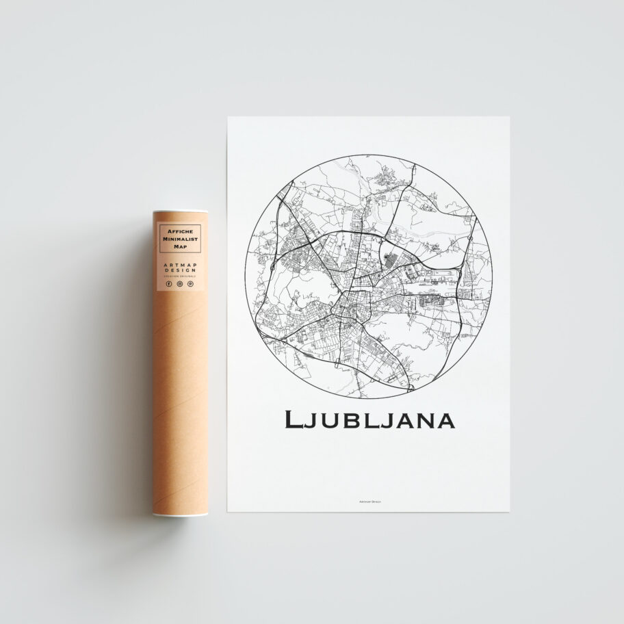 Affiche Poster Ljubljana Slovénie Minimalist Map - ARTMAP DESIGN
