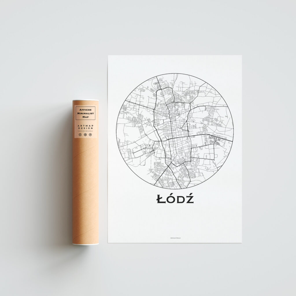 Affiche Poster Lodz Pologne Minimalist Map - ARTMAP DESIGN