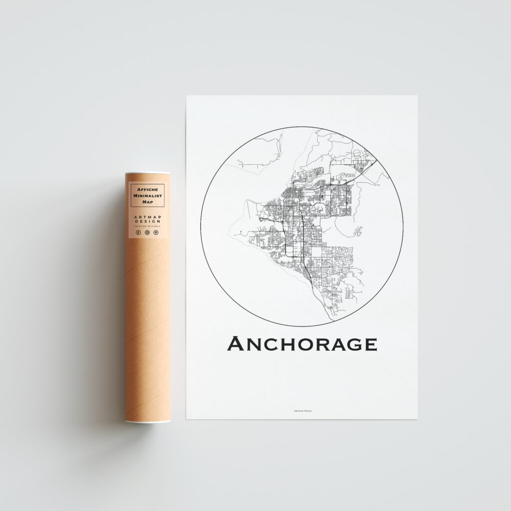 Affiche Poster Anchorage Alaska USA Minimalist Map - ARTMAP DESIGN
