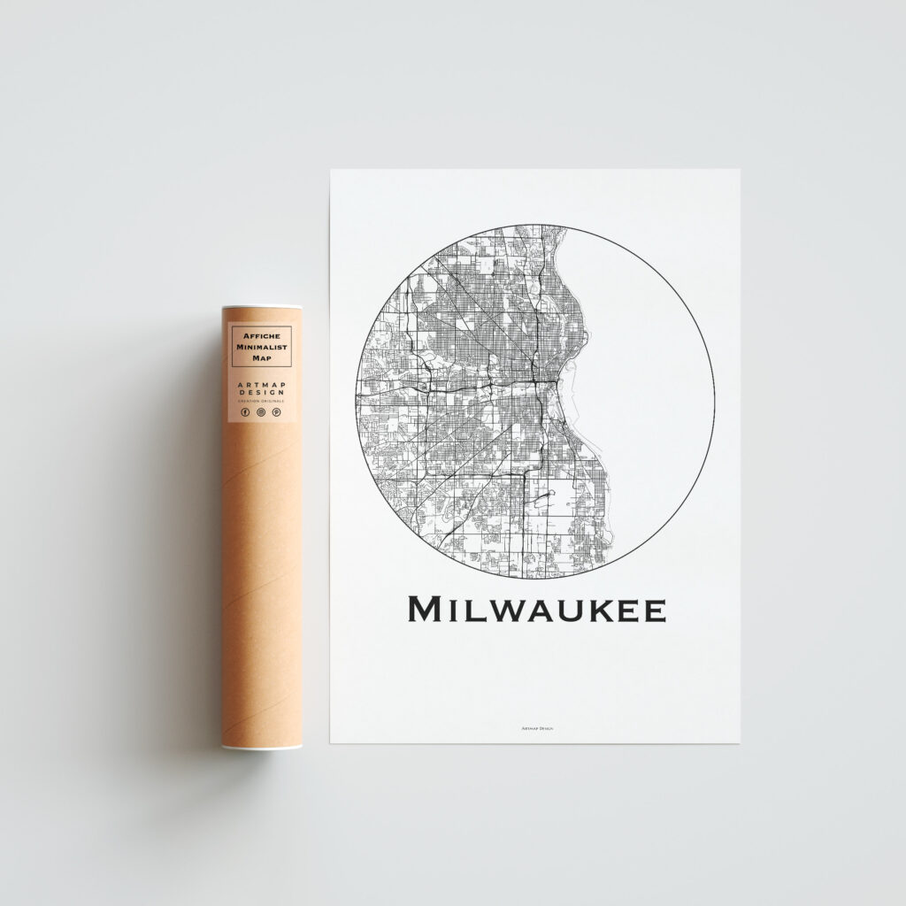 Affiche Poster Milwaukee USA Minimalist Map - ARTMAP DESIGN