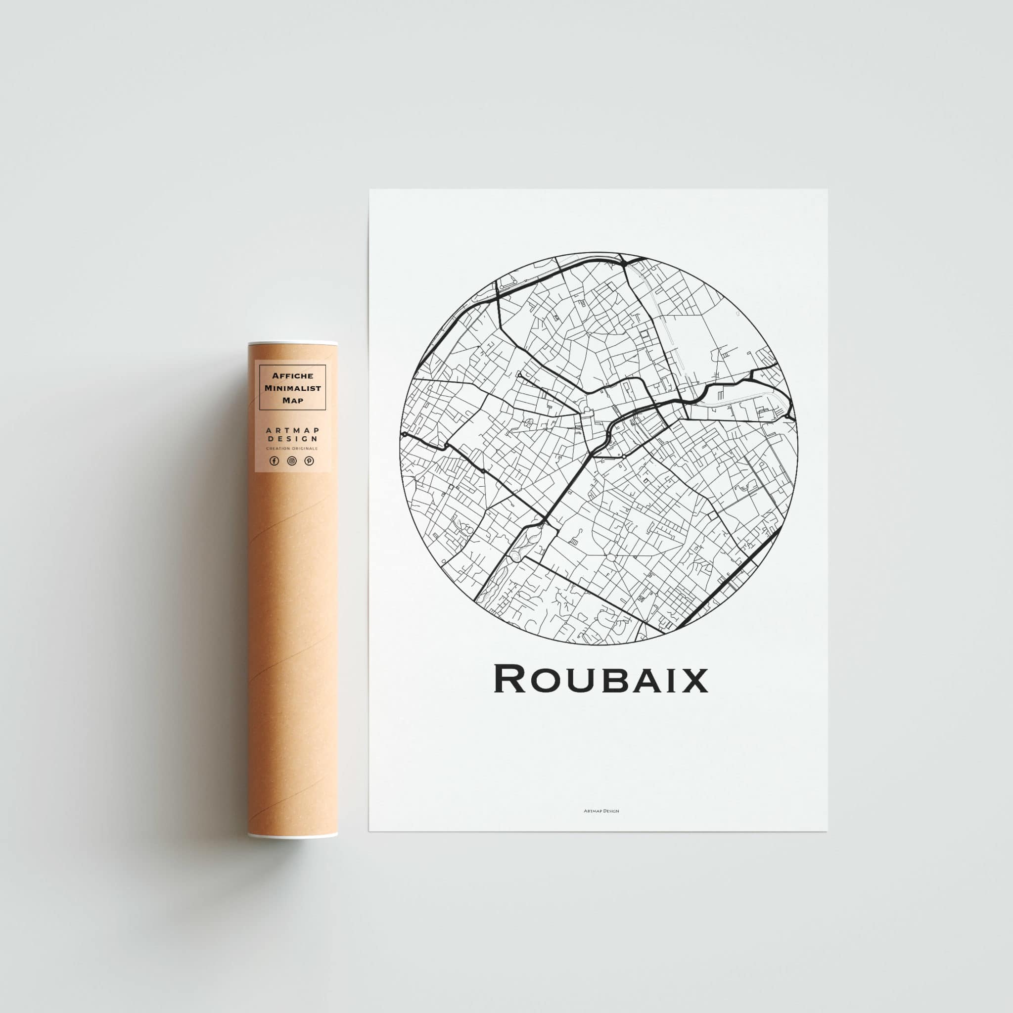 Affiche Poster Roubaix France Minimalist Map - ARTMAP DESIGN